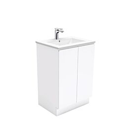 Dolce Fingerpull 600 Vanity on Plinth w/- Ceramic Top 1TH White