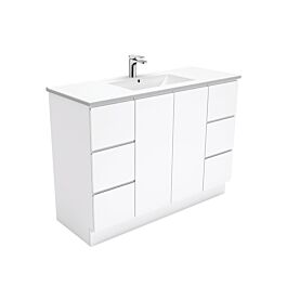 Dolce Fingerpull 1200 Vanity on Plinth w/- Ceramic Top 1TH White