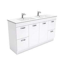 Dolce UniCab 1500 Vanity on Plinth w/- Double Bowl Ceramic Top 1TH White