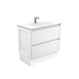 Vanessa Hampton 900 Vanity on Plinth w/- Polymarble Top 1TH White