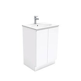 Rotondo Fingerpull 600 Vanity on Plinth w/- Ceramic Top 1TH White