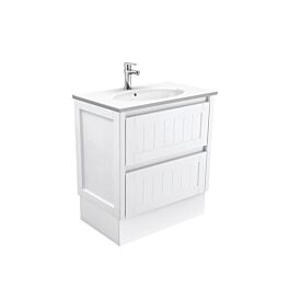 Rotondo Hampton 750 Vanity on Plinth w/- Ceramic Top 1TH White